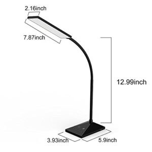 VICFUN LED Desk Lamp, 5 Color Modes with 7 Levels of Brightness, Eye-Caring Dimmable Table Lamp Office Lamp with USB Charging Port, Touch Control Sensitive Dimmable 12W Black