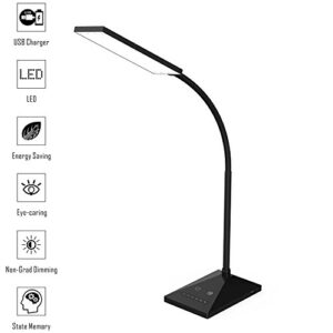 VICFUN LED Desk Lamp, 5 Color Modes with 7 Levels of Brightness, Eye-Caring Dimmable Table Lamp Office Lamp with USB Charging Port, Touch Control Sensitive Dimmable 12W Black