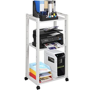 vevor printer stand, 3-tier rolling printer cart, adjustable storage shelf rack on lockable wheels, 19.69x 13.78x 42 inch printer table for home office small spaces organization, white