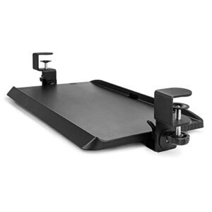 kantek clamp on under desk ergonomic computer keyboard tray holder, adjustable tray slides out with tilt control, easy mounting, 20″ x 11.5″, black