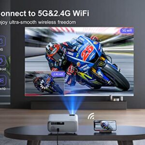 5G WiFi Bluetooth Projector 4K Support, 450 ANSI Native 1080P WIMIUS W6 Outdoor Movie Projector with 300" Display , 4P/4D Keystone, 50% Zoom, Video Projector Compatible iOS/Android/TV Stick/PS4/PPT