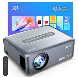 xnano x1 video projector 4k amlogic t972 quad core, support dolby google apps home theater, native 1080p hd mini porjector, mini outdoor projector with high brightness screen wifi and bluetooth