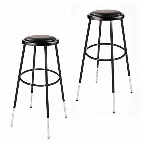 (2 Pack) OEF Furnishings Height Adjustable Black Vinyl Padded Stool, 31-38"" High (OEF6430H-10)