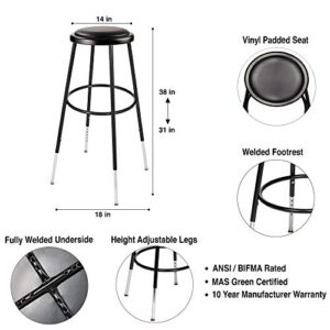 (2 Pack) OEF Furnishings Height Adjustable Black Vinyl Padded Stool, 31-38"" High (OEF6430H-10)