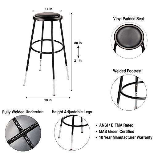 (2 Pack) OEF Furnishings Height Adjustable Black Vinyl Padded Stool, 31-38"" High (OEF6430H-10)