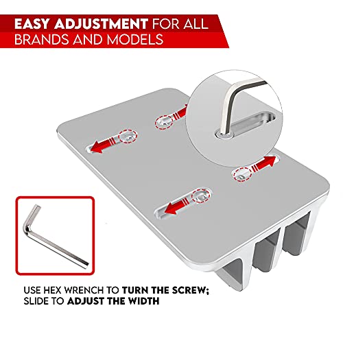 Dual Vertical Laptop Stand with New Smart Phone Slot; Compact Space-Saver Rack Expands Work Area. Strong Aluminum Adjustable Stand Holds Your Devices Securely