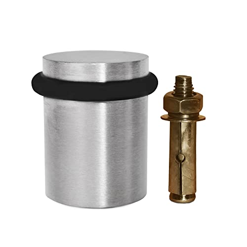 Premium Stainless Steel 304 Floor Mounted Door Stopper By NYCO Architectural Hardware- Heavy Duty Door Bumper With Rubber Ring For Door & Wall Protection- Modern Universal Door Slam Stopper-1.5”x 1.1”