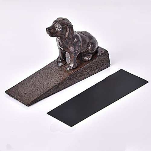 Sungmor Solid Cast Iron Door Stops with Non-Slip Mat - Powerful Resistance & Cute Dog Shape & Antique Style - Decorative Door Stopper Wedge - Windproof Door Holder - Perfect for Any Kinds of Ground