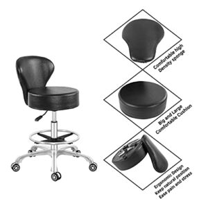 Hydraulic Rolling Stool Desk Chair Drafting Adjustable with Backrest Heavy Duty for Office Kitchen Medical Dentist Shop and Home (with Footrest)