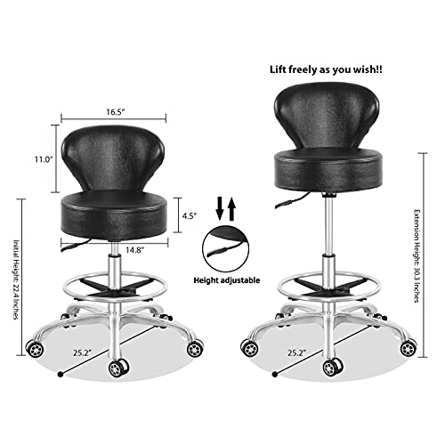 Hydraulic Rolling Stool Desk Chair Drafting Adjustable with Backrest Heavy Duty for Office Kitchen Medical Dentist Shop and Home (with Footrest)