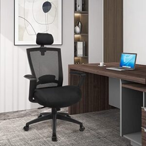 FAMSINGO Big and Tall Office Chair for Heavy People 400lb, Memory Sponge Cushion, Ergonomic Desk Chair Mesh Computer Chair, Adjustable Height, Headrest, and Lumbar Support, Black