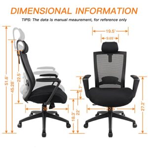 FAMSINGO Big and Tall Office Chair for Heavy People 400lb, Memory Sponge Cushion, Ergonomic Desk Chair Mesh Computer Chair, Adjustable Height, Headrest, and Lumbar Support, Black