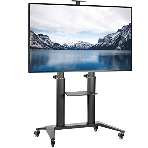 VIVO Premium Aluminum Mobile TV Cart for 32 to 120 inch Screens up to 308 lbs, LCD LED OLED 4K Smart Flat and Curved Panels, Heavy Duty Stand, Shelf, Wheels, Max VESA 1000x600, Black, STAND-TV120B