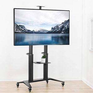 VIVO Premium Aluminum Mobile TV Cart for 32 to 120 inch Screens up to 308 lbs, LCD LED OLED 4K Smart Flat and Curved Panels, Heavy Duty Stand, Shelf, Wheels, Max VESA 1000x600, Black, STAND-TV120B