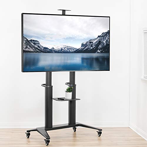 VIVO Premium Aluminum Mobile TV Cart for 32 to 120 inch Screens up to 308 lbs, LCD LED OLED 4K Smart Flat and Curved Panels, Heavy Duty Stand, Shelf, Wheels, Max VESA 1000x600, Black, STAND-TV120B