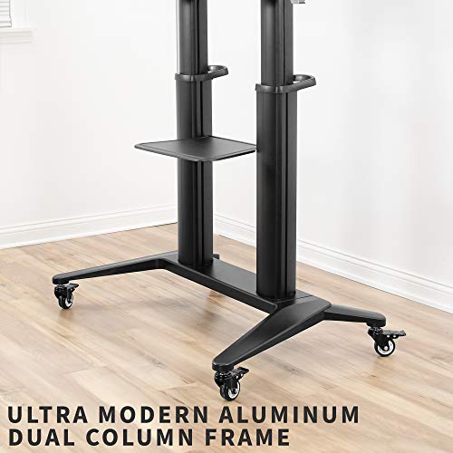 VIVO Premium Aluminum Mobile TV Cart for 32 to 120 inch Screens up to 308 lbs, LCD LED OLED 4K Smart Flat and Curved Panels, Heavy Duty Stand, Shelf, Wheels, Max VESA 1000x600, Black, STAND-TV120B