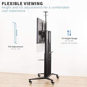 VIVO Premium Aluminum Mobile TV Cart for 32 to 120 inch Screens up to 308 lbs, LCD LED OLED 4K Smart Flat and Curved Panels, Heavy Duty Stand, Shelf, Wheels, Max VESA 1000x600, Black, STAND-TV120B