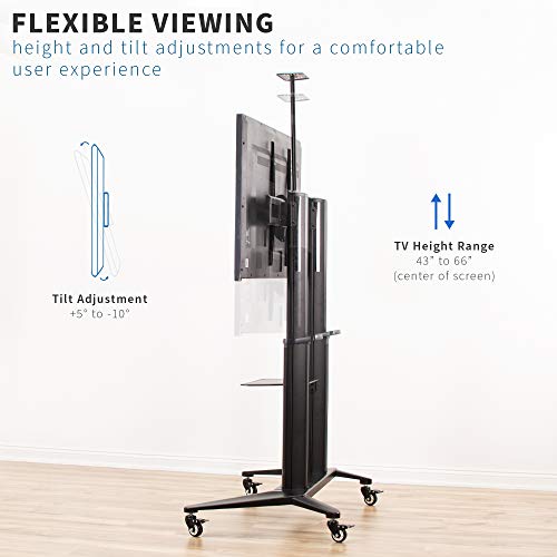 VIVO Premium Aluminum Mobile TV Cart for 32 to 120 inch Screens up to 308 lbs, LCD LED OLED 4K Smart Flat and Curved Panels, Heavy Duty Stand, Shelf, Wheels, Max VESA 1000x600, Black, STAND-TV120B