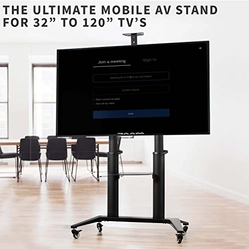 VIVO Premium Aluminum Mobile TV Cart for 32 to 120 inch Screens up to 308 lbs, LCD LED OLED 4K Smart Flat and Curved Panels, Heavy Duty Stand, Shelf, Wheels, Max VESA 1000x600, Black, STAND-TV120B