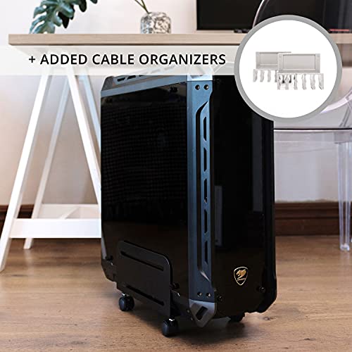 Orangepatrick Computer CPU Tower Stand - Steel Rolling Adjustable Desktop PC Case with Lockable Wheels and Added Cable Organizer