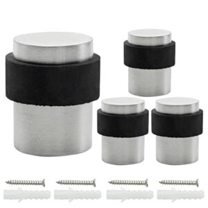 sanato nickel cylindrical floor mounted stainless steel 304 door stop door stopper with black rubber, 4 pack