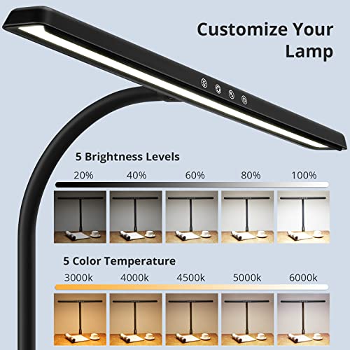 Meisoda LED Desk Lamp, 24W Architect Clamp Desk Lamp for Home Office, Desk Lamp for Computer and Reading with Auto Dimming, Timmer and Touch Control, 5 Color Temperature, 5 Dimmable Brightness Levels