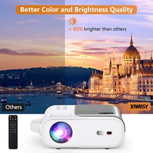 XIWBSY Mini Projector with Bluetooth WiFi 720P Projector for Phone Laptop Home Theater Movie with HDMI USB AV Interfaces Remote Control, Portable Projector Great Gift Choice (White)