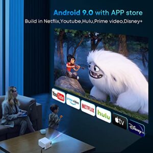 KYASTER Native 1080P Projector,450 ANSI Lumen 4K Supported Mini Projector,4P/4D Keystone Correction,Android 9.0 OS with Build in App Store,5G WiFi Wireless Screencast for iPhone