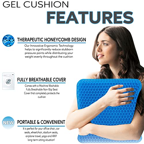 At Your Comfort Gel Seat Cushion for Long Sitting – Ideal for Car Seat, Office Chair, Wheelchair – Seat Cushion for Tailbone Pain Relief, Sciatica Seat – Comfortable, Breathable, Relieves Discomfort