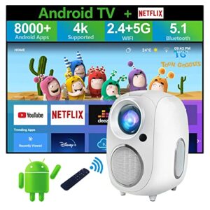 4k projector with 5g wifi and bluetooth,android tv projector 1080p full hd 4k supported, projector for outdoor use,500 ansi lumen 300″ screen,smart projector with apps for iphone/hdmi/usb