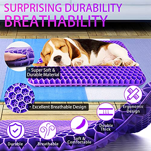 Purple Gel Seat Cushion, Double Purple Gel Seat Cushion with Non-Slip Cover for Long Sitting, Cold Gel Seat Cushion for Office Chair Car Wheelchair Accessories, Help with Sciatica & Relief Back Pain