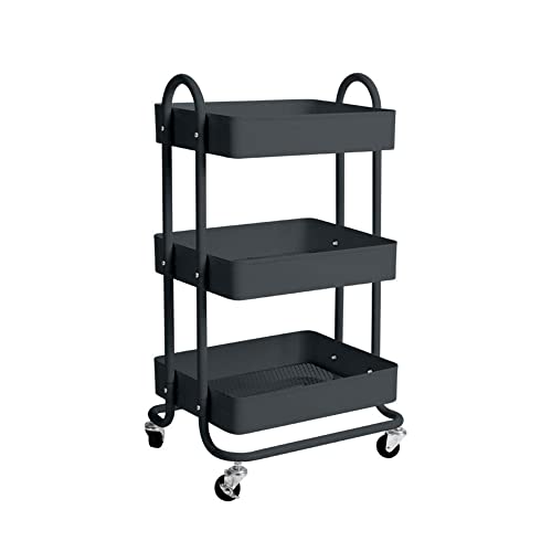 EKKIO Kitchen Trolley Cart, 25 lbs Max Load Per Basket, Utility Carts with Wheels Heavy Duty, with Lockable Casters, Easy to Assemble, Suitable for Office, Kitchen, Bedroom and Garden