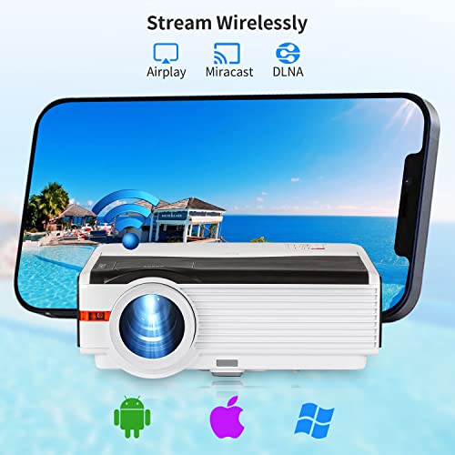 9000L Bluetooth WiFi Projector Native 1080, Full HD Video Projectors Wireless Sync Screen for Smartphones/PC, Outdoor Home Theater Projectors 4D Keystone & Zoom, with HDMI,VGA,USB,AV,Audio Port