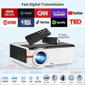 9000L Bluetooth WiFi Projector Native 1080, Full HD Video Projectors Wireless Sync Screen for Smartphones/PC, Outdoor Home Theater Projectors 4D Keystone & Zoom, with HDMI,VGA,USB,AV,Audio Port