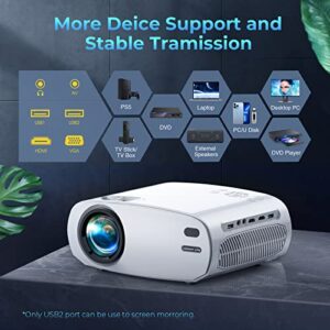 [Upgraded] WiFi Bluetooth Projector 4K Support, 9500L Native 1080P Outdoor Movie Projector for iPhone Andriod, 300" Display Video Projector Compatible TV Stick, Phone, Computer