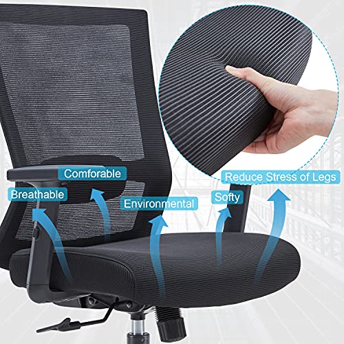 Farini Office Chair, Mid-Back Ergonomic Mesh Chair Executive Swivel Desk Chair with Lumbar Support Adjustable Height Arm (Black)