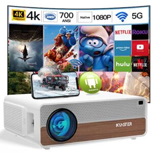 kyaster native 1080p projector,700 ansi lumen 4k supported,4p/4d keystone correction,android 9.0 os with build in app store,5g wifi wireless screencast for iphone,10w speakers,bluetooth 5.1