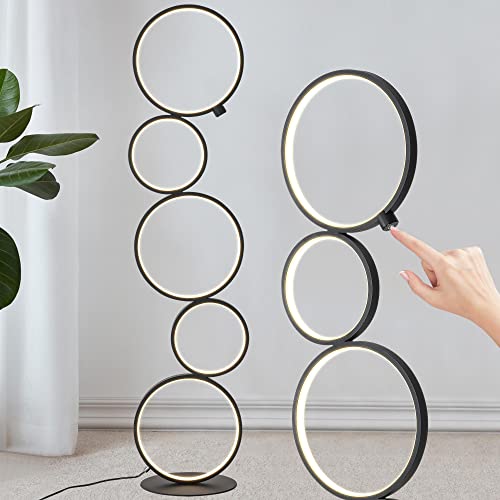 LITEPEER LED Floor Lamp for Living Room, Modern Ring Tall Lamp, Unique Touch Control Standing Lamp, 3 Way Dimmable Stand Light, 39 Inches 24W for Bedroom, Reading, Office, Home, Decorations,(Black)