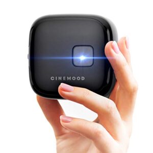 cinemood 360 – smart wi-fi cube projector with streaming services, 360° videos, games, kids entertainment. 120 inch picture, 5-hour video playtime. neat portable projector for family entertainment.