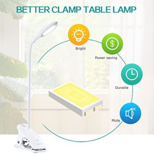 Brivation LED Desk Lamp with USB Charging Port, Clip Lamp for Desk, Portable Eye-Care Desk Light, Flexible Gooseneck USB Rechargeable, 3 Dimming Levels, Touch Control