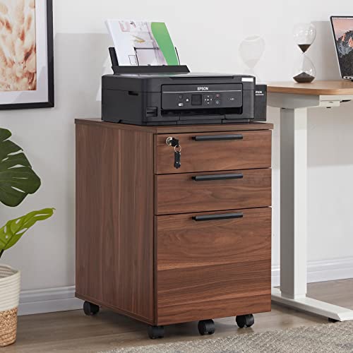 Farini File Cabinet with Lock Storage Cabinet 3 Drawers lateral File Cabinets for Home Office Organization Printer Stand Fully Assembled Brown