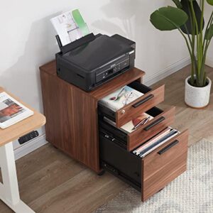 Farini File Cabinet with Lock Storage Cabinet 3 Drawers lateral File Cabinets for Home Office Organization Printer Stand Fully Assembled Brown