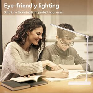 Luubeibei LED Desk Lamp with USB Charging Port, Dimmable Eye-Caring Reading Bedroom Desk Light for Home, Touch Sensitive Control, Auto Timer with 5 Lighting & 5 Brightness Level