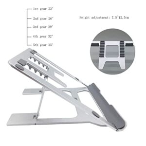 YICOSUN Laptop Stand, Adjustable Ergonomic Portable Aluminum Laptop Holder, Multi-Angle Height Adjustable,Foldable Computer Stand Anti-Slip Laptop Riser Compatible with 9-15.6 inch Laptops, Silvery