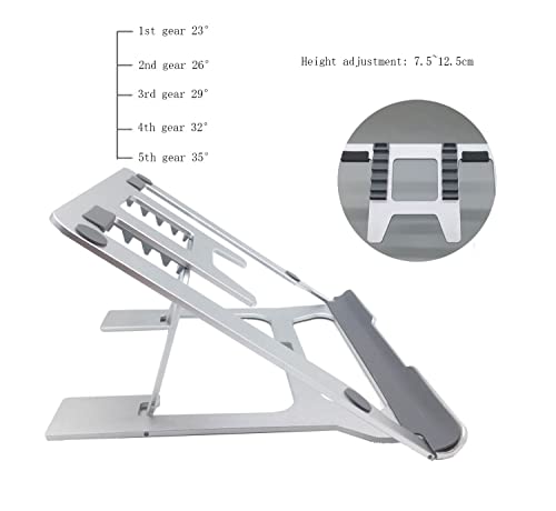 YICOSUN Laptop Stand, Adjustable Ergonomic Portable Aluminum Laptop Holder, Multi-Angle Height Adjustable,Foldable Computer Stand Anti-Slip Laptop Riser Compatible with 9-15.6 inch Laptops, Silvery