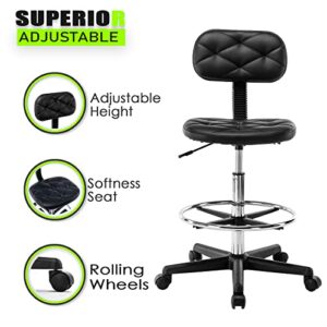 Wahson Drafting Stool- Adjustable Office Task Chair Work Stool with Wheels for Home Office Workplace Studio Guitar Practice, Seat Height 23.5-31.5 ''