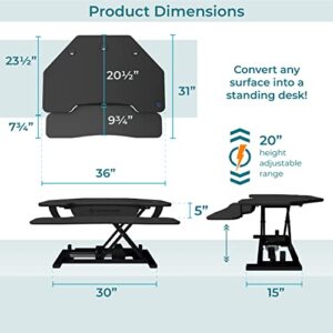 VERSADESK 36" Corner Standing Desk Converter, PowerPro Electric Height Adjustable Desk Riser for Standing or Sitting, Keyboard Tray, USB Charging Port, Holds 80 lbs, Black