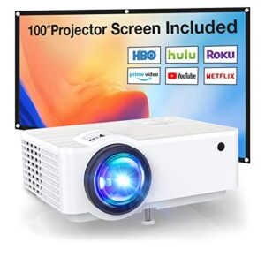 happrun projector, upgrade 7500l projector with screen, 1080p full hd supported portable outdoor movie projector, compatible w/hdmi, vga, tf, usb, av, tv stick, ps5