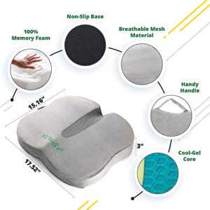 Seat Cushion for Office Chair - Pressure Relief Tailbone Pain Relief Cushion - Orthopedic Gel & Memory Foam Sciatica Pillow for Sitting - Coccyx Cushion for Car, Wheelchair, Computer and Desk Chair