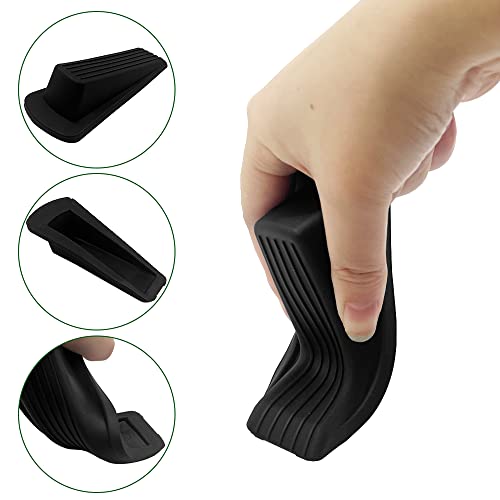 Door Stoppers, SENHAI 4Pcs Door Stop Wedge Rubber Doorstopper Wedge Door Non-Scratching Anti-Slip Design Sturdy Stackable Door Stoppers for Bottom of Door Carpet Heavy Duty Door (2 Black,2 Gray)